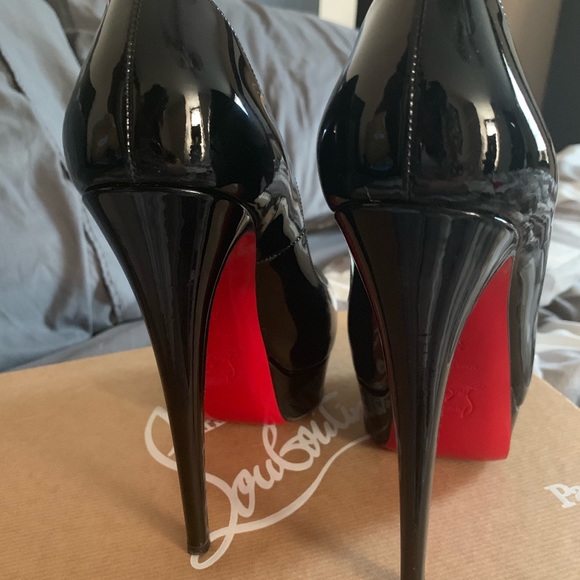 Christian Louboutin | Shoes | Christian Louboutin Lady Peep Patent Leather Pumps | Poshmark